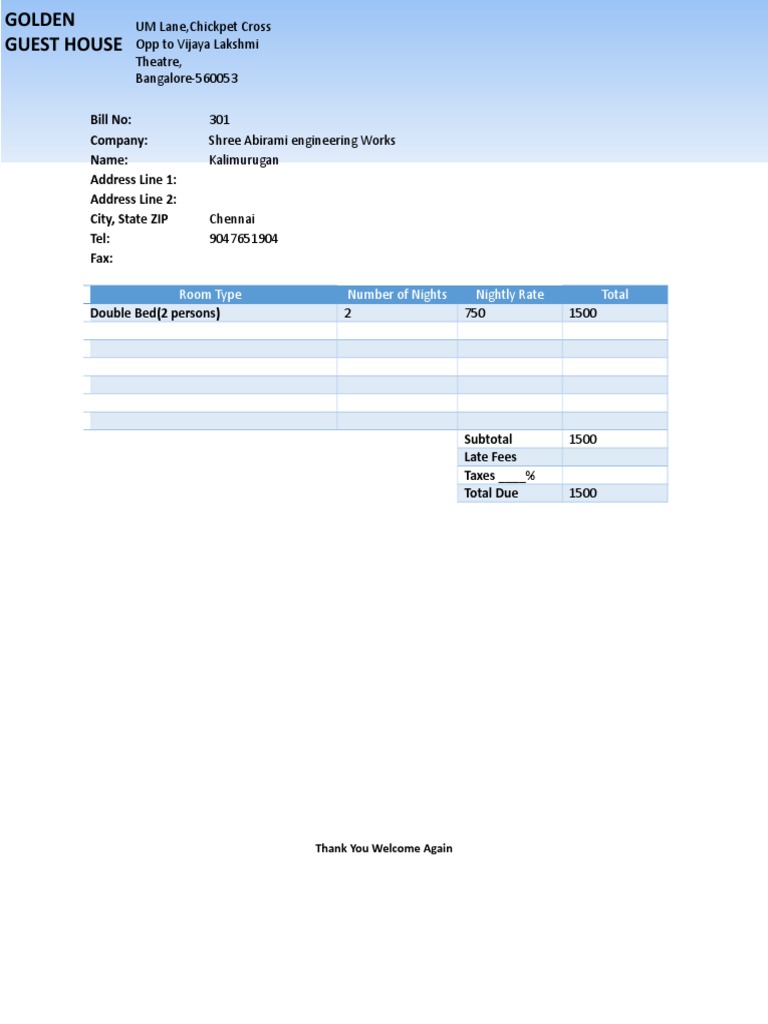 Bill No: Company: Name: Address Line 1: Address Line 2: City, State ZIP ...