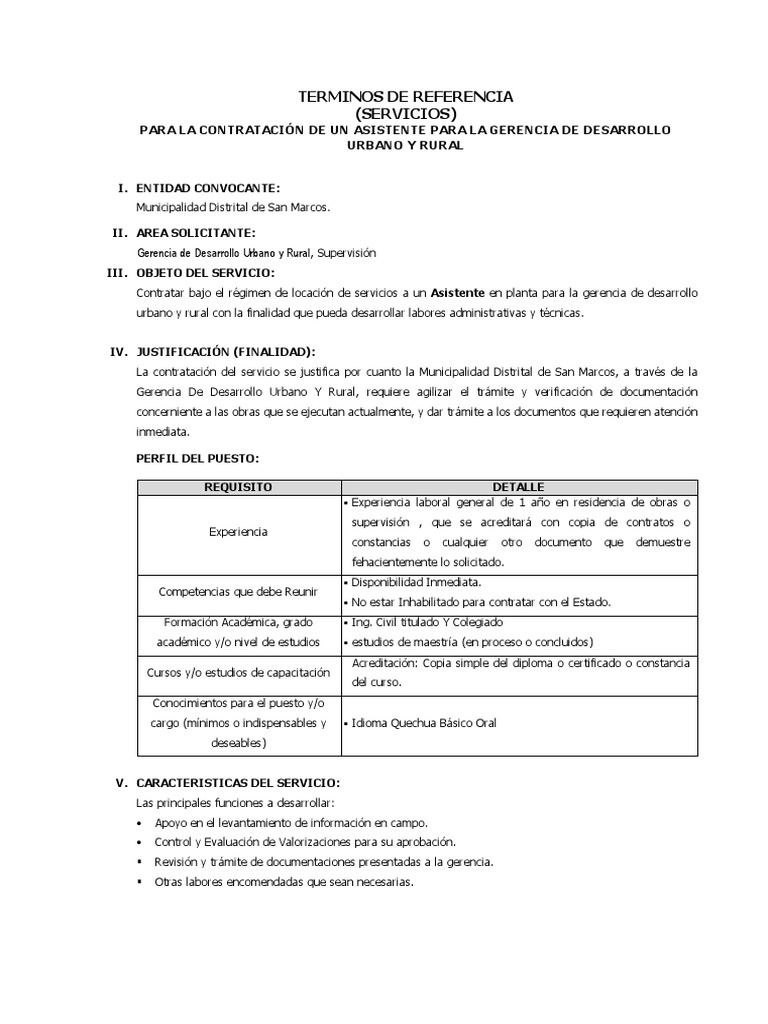 TDR - Asistente de Gerencia | PDF | Gobierno | Business