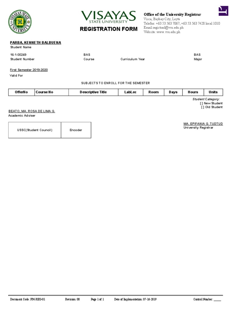 Registration Form: Parba, Kenneth Balbuena | PDF