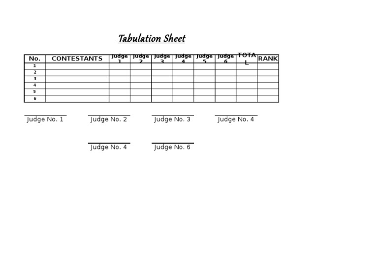 Tabulation Sheet: No. Contestants Rank Tota L | PDF