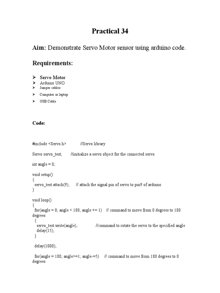 Practical 34: Aim: Demonstrate Servo Motor Sensor Using Arduino Code ...