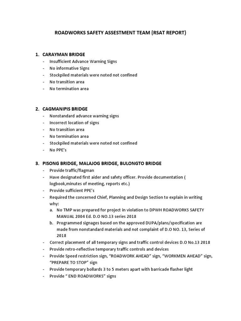 Roadworks Safety Assessment Report | PDF