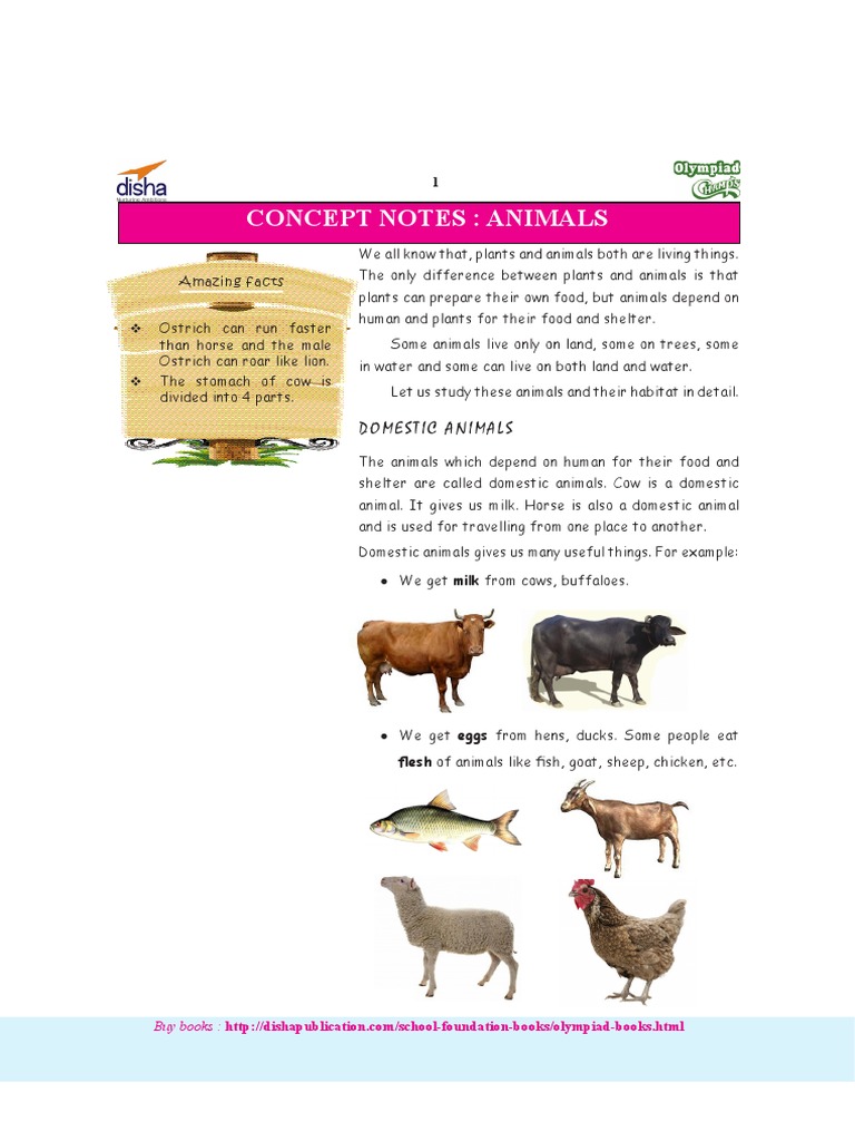 Concept Notes - Animals. Clas 1 Sci | PDF | Organisms | Nature