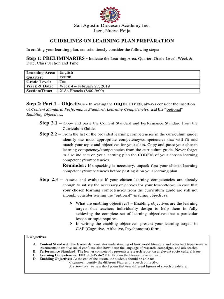 Guidelines On Learning Plan Preparation | PDF | Curriculum | Motivation