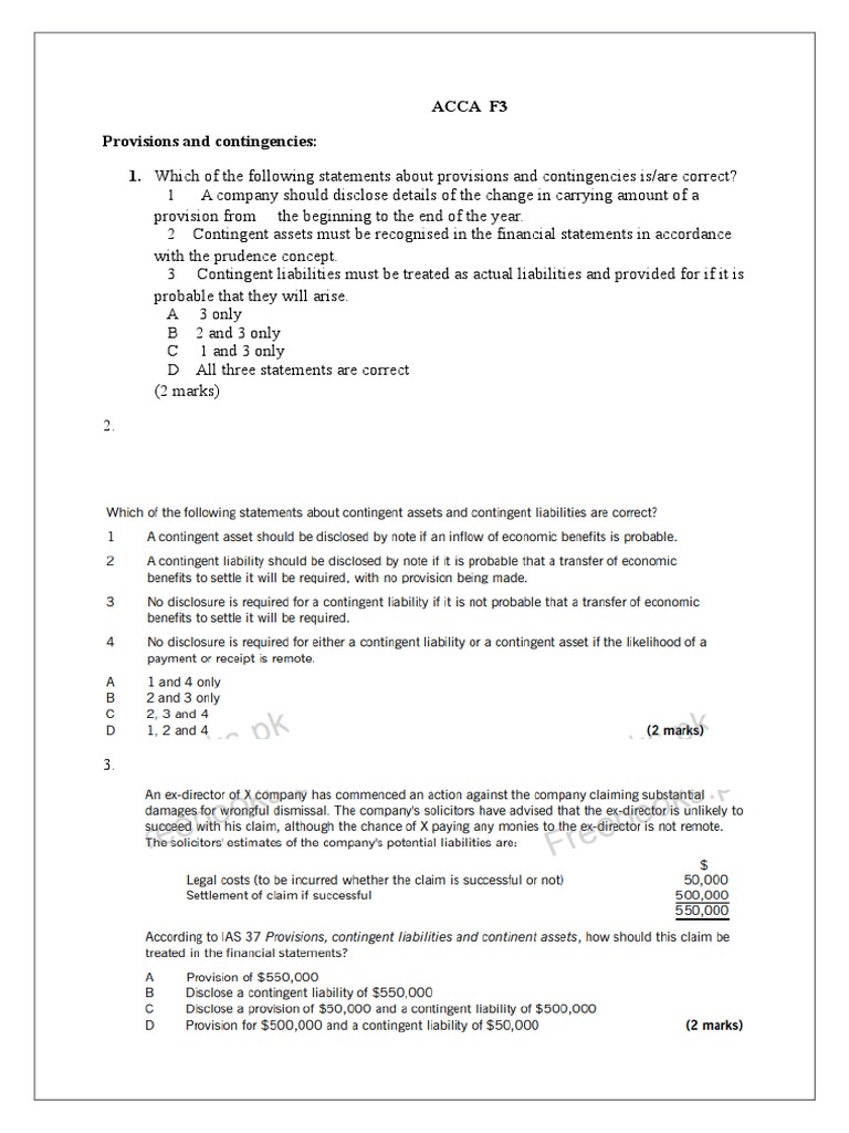 ACCA F3 Provisions & Contingencies Question Paper | PDF | Business ...
