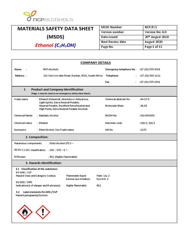 MSDS Light Spirit | PDF | Combustion | Ethanol