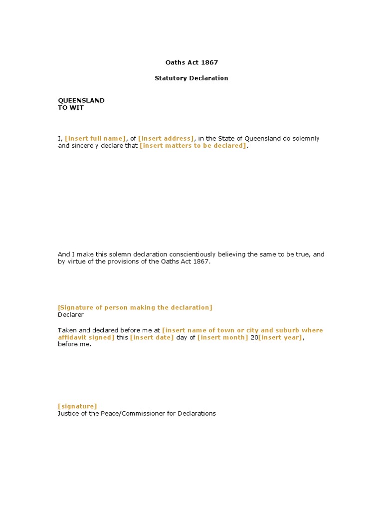 Gen F QLD Stat Dec | PDF