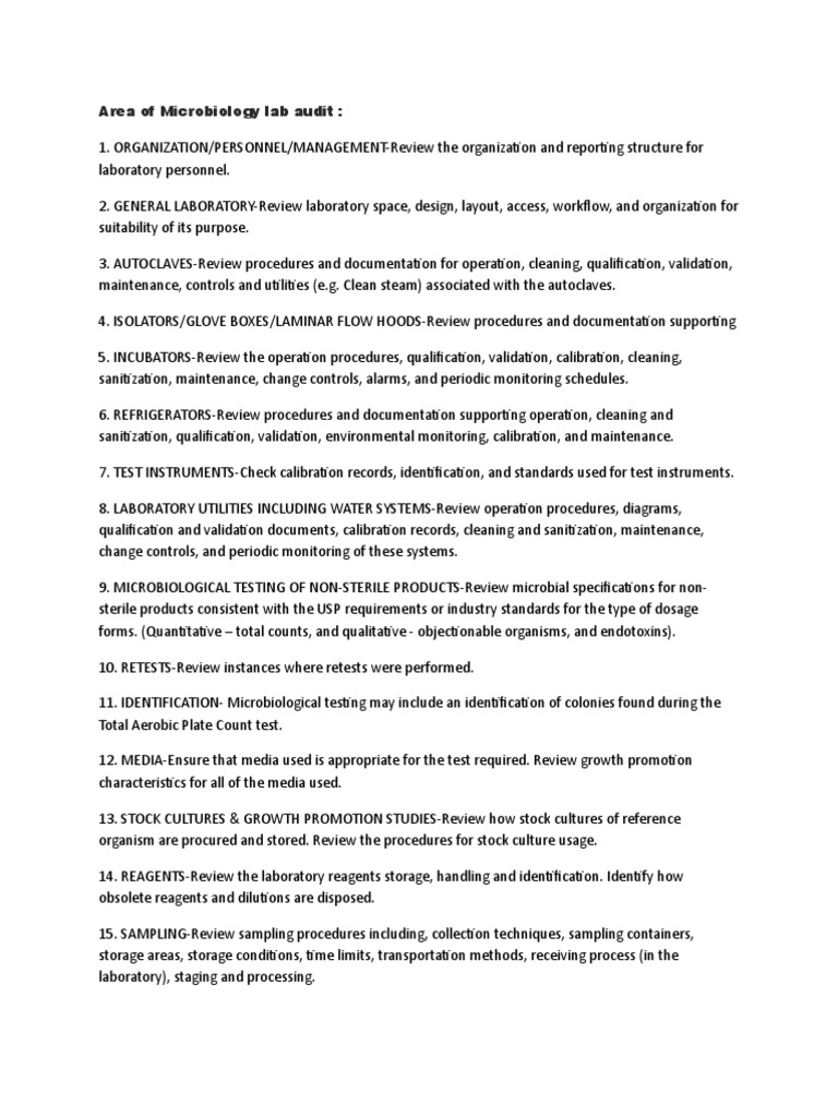 Area of Microbiology Lab Audit | PDF | Verification And Validation ...