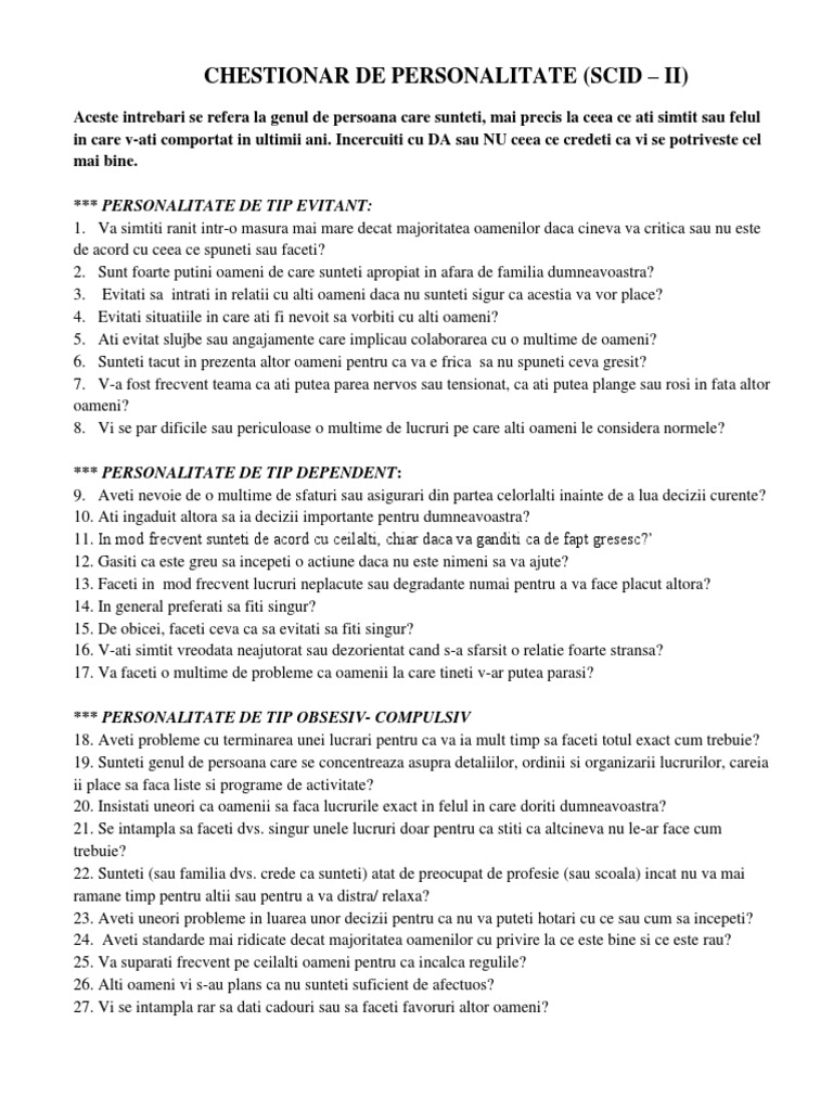 Chestionar - COTARE SCID | PDF