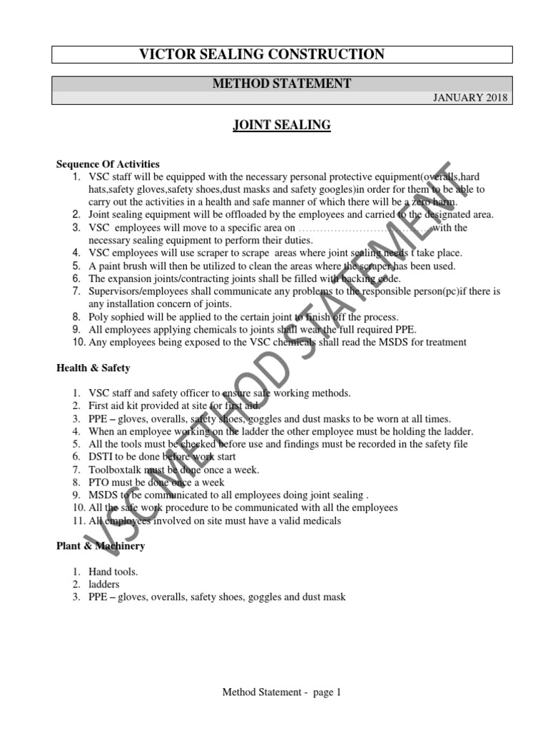 Victor Sealing Construction: Method Statement | PDF