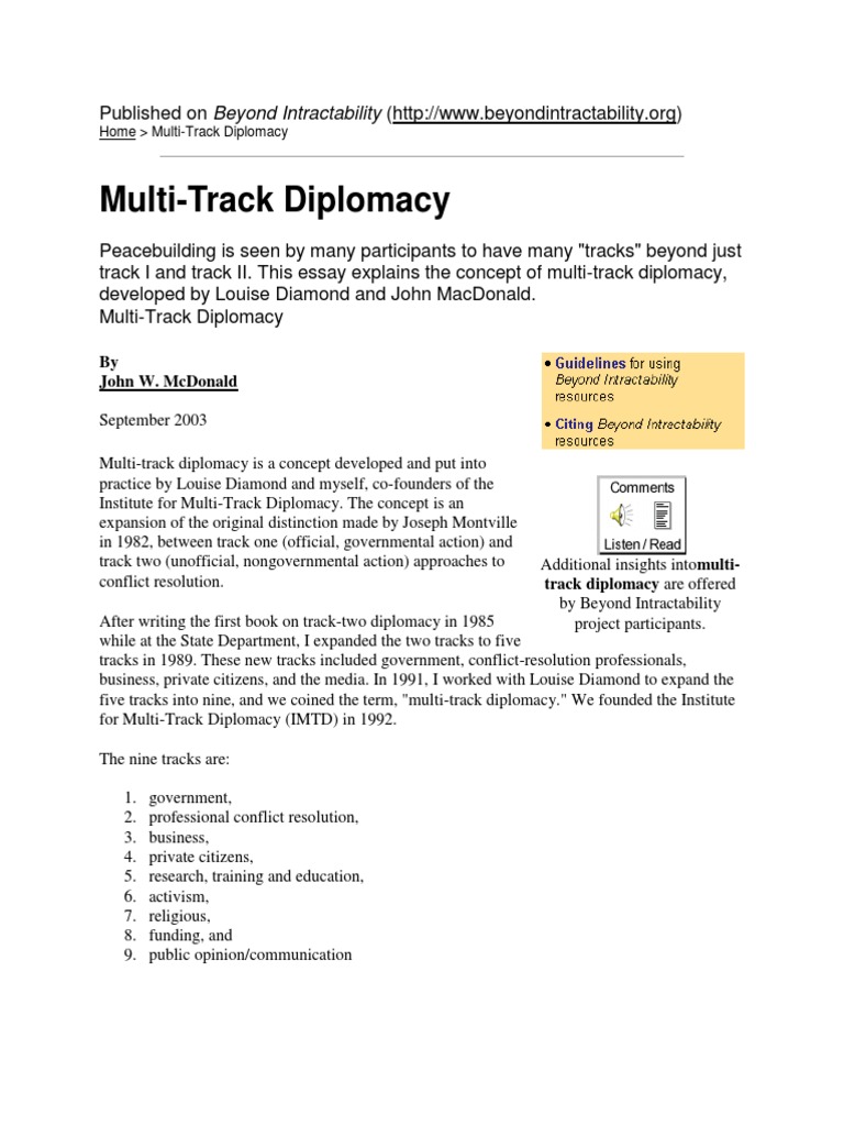 Multi-Track Diplomacy: by John W. Mcdonald | PDF | Psychology ... Multi-Track Diplomacy: by John W. Mcdonald | PDF | Psychology ...