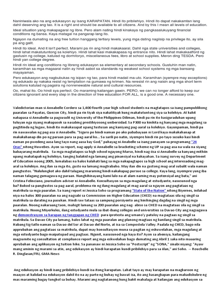 Naniniwala Ako Na Ang Edukasyon Ay Isang KARAPATAN | PDF
