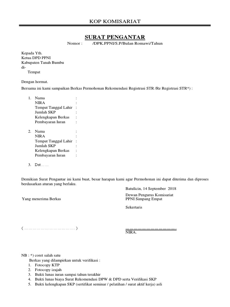 Contoh Surat Pengantar STR | PDF | Hukum