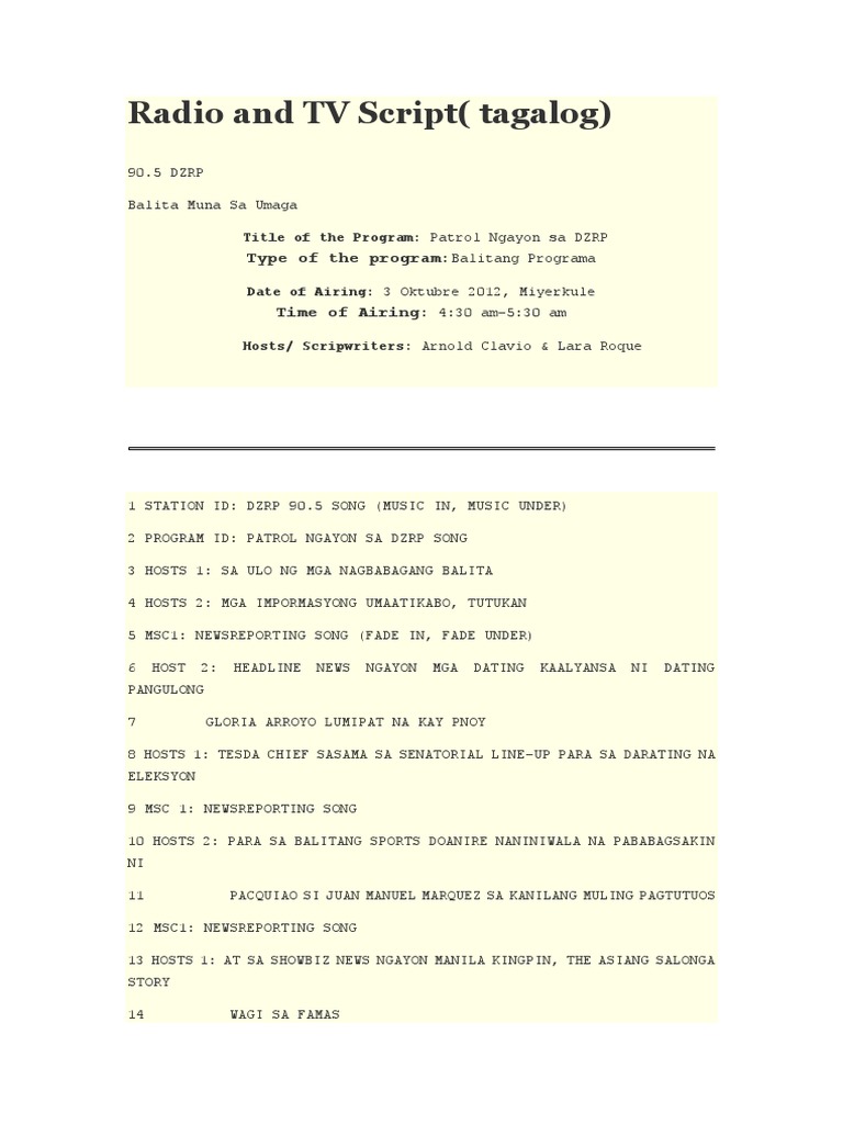 Radio and TV Script | PDF