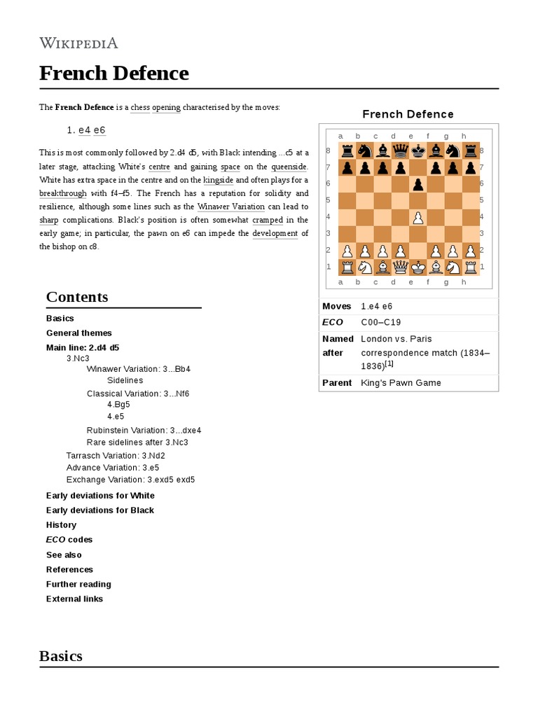 French Defence | PDF | Chess Openings | Board Games