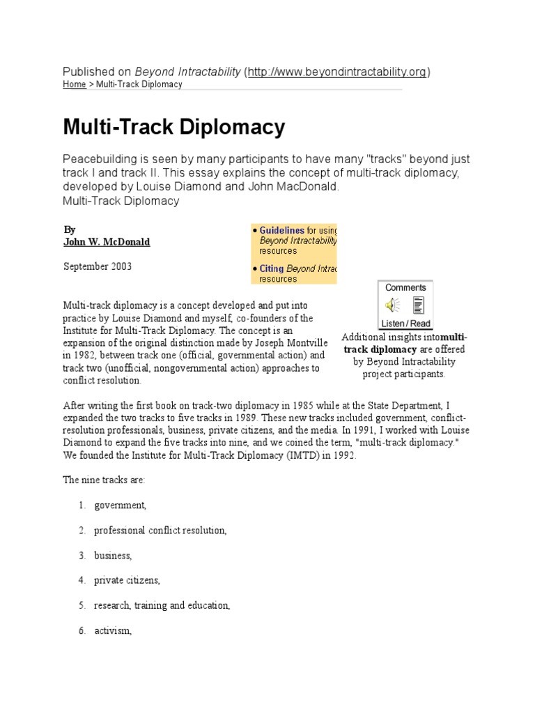 Multi Track Diplomacy | PDF | Psychology | Psychological Concepts Multi Track Diplomacy | PDF | Psychology | Psychological Concepts