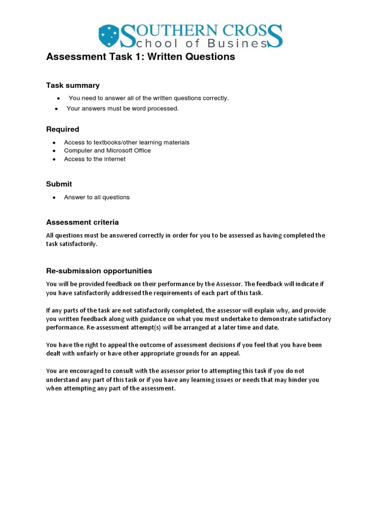 Assessment Task 1 Instructions | PDF | Question | Risk Management