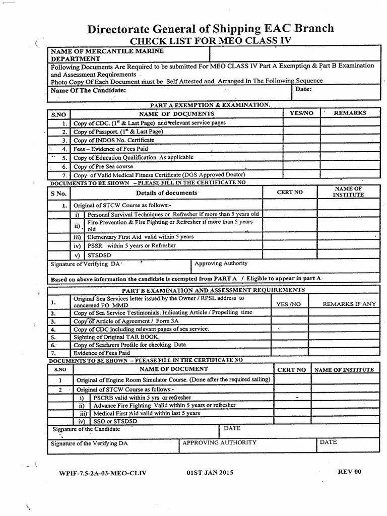 Checklist of MEO Class IV | PDF