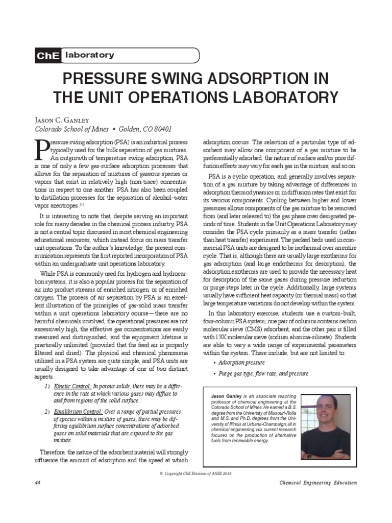 Pressure Swing Adsorption in The Unit Operations Laboratory | PDF ...