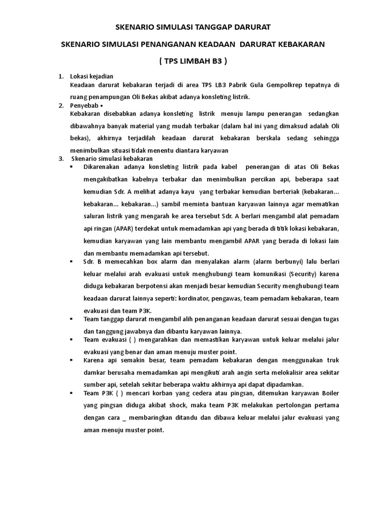 Skenario Simulasi Tanggap Darurat Lb3 | PDF