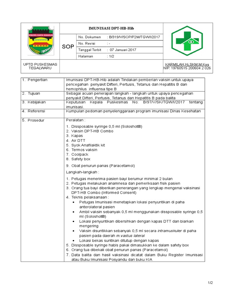 Sop Imunisasi DPT Combo | PDF