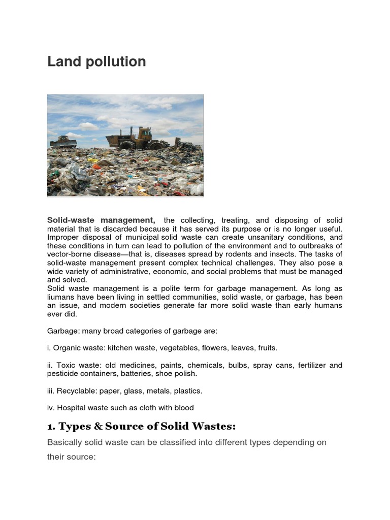 Land Pollution: 1. Types & Source of Solid Wastes | PDF | Municipal ...