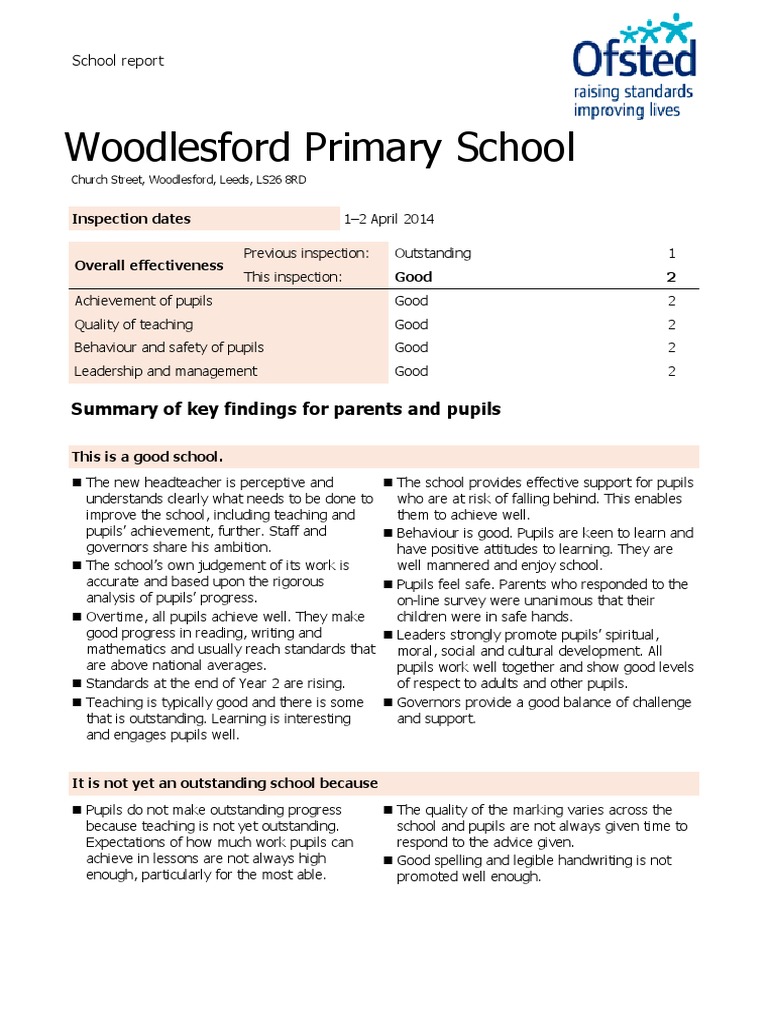 Woodlesford Primary School: Summary of Key Findings For Parents and ...