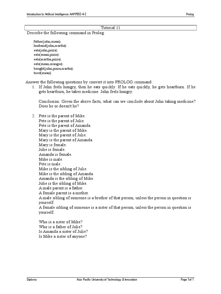 Tutorial 11 Prolog | PDF