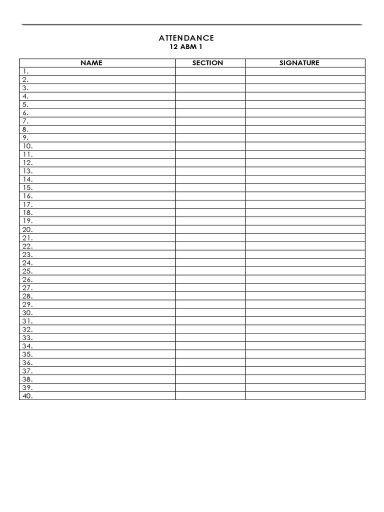 Attendance: 12 ABM 1 Name Section Signature | PDF