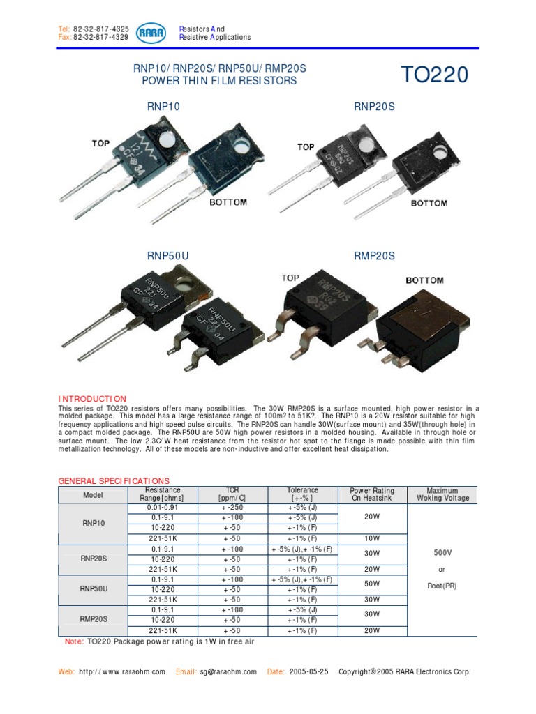 RNP10/RNP20S/RNP50U/RMP20S Power Thin Film Resistors RNP10 RNP20S | PDF ...