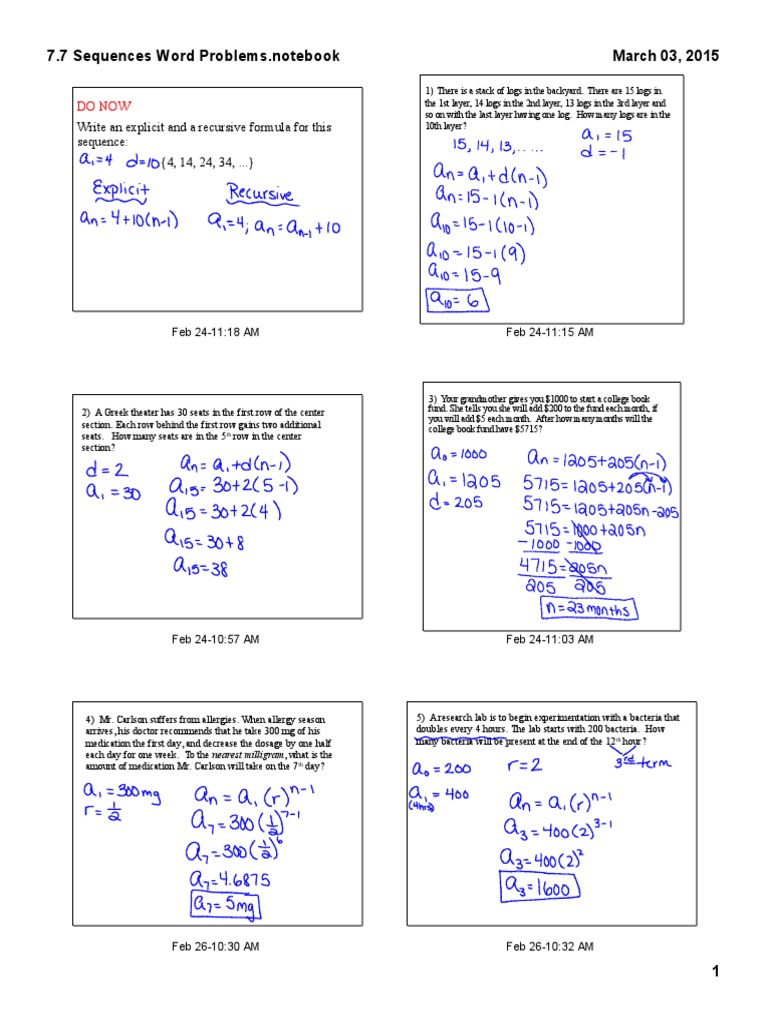Sequences Word Problems Guide | PDF | Sports | Leisure