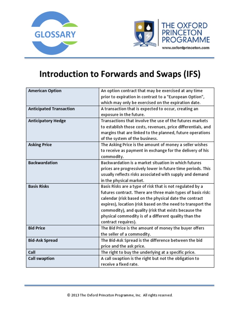 Glossary of Forwards and Swaps Terms | PDF | Futures Contract | Option ...