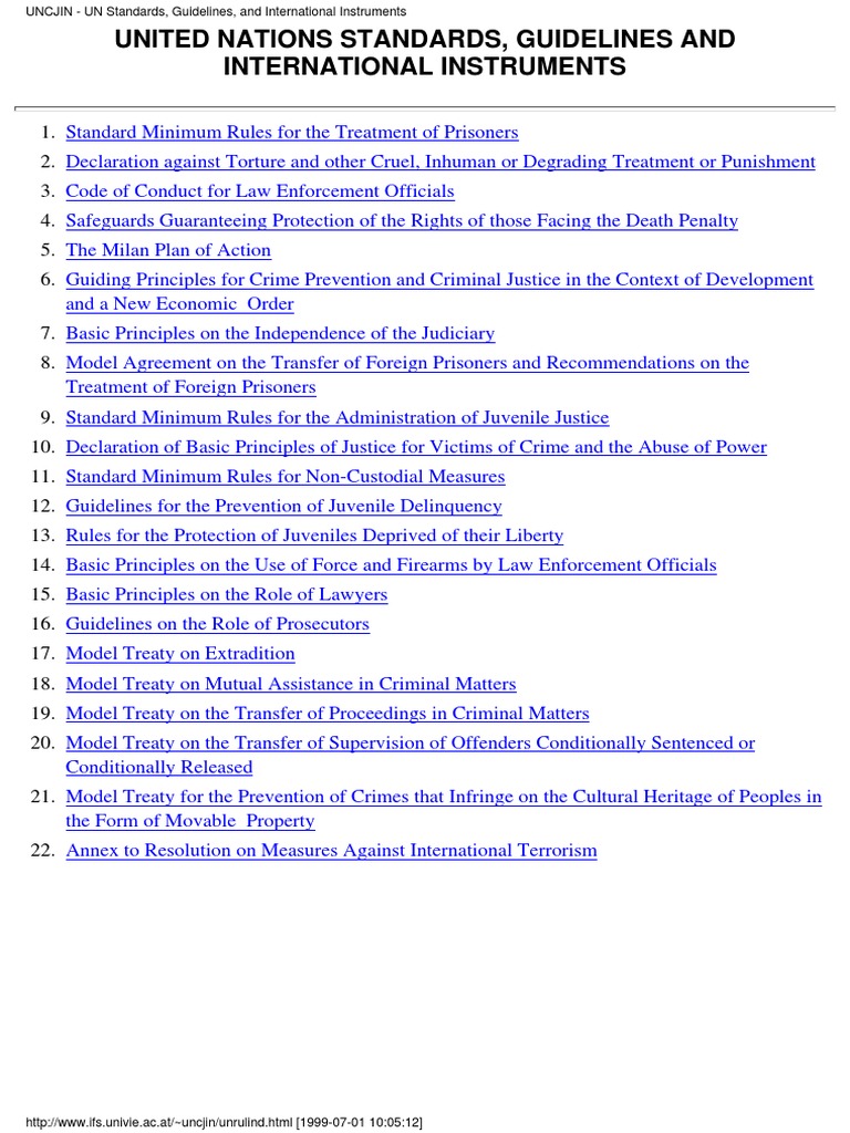 United Nations Standards, Guidelines and International Instruments ...