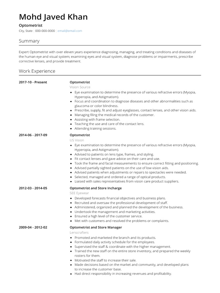 Examples Eight VisualCV Resume | PDF | Optometry | Visual Impairment