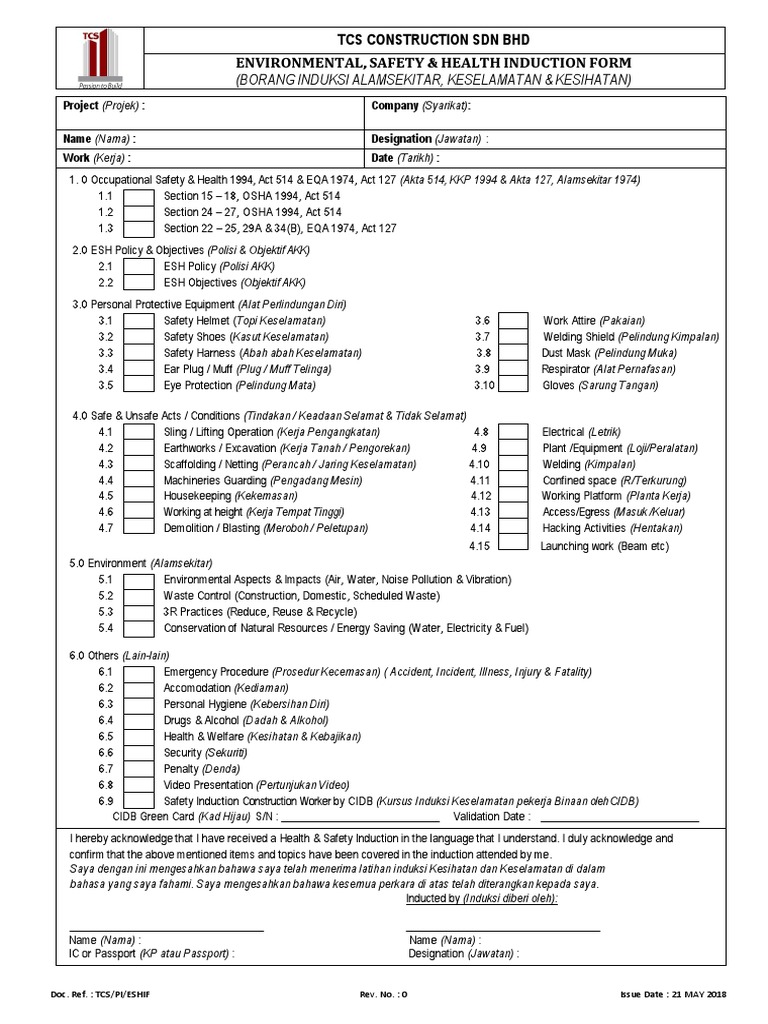 All ESH Form PDF | PDF | First Aid | Personal Protective Equipment