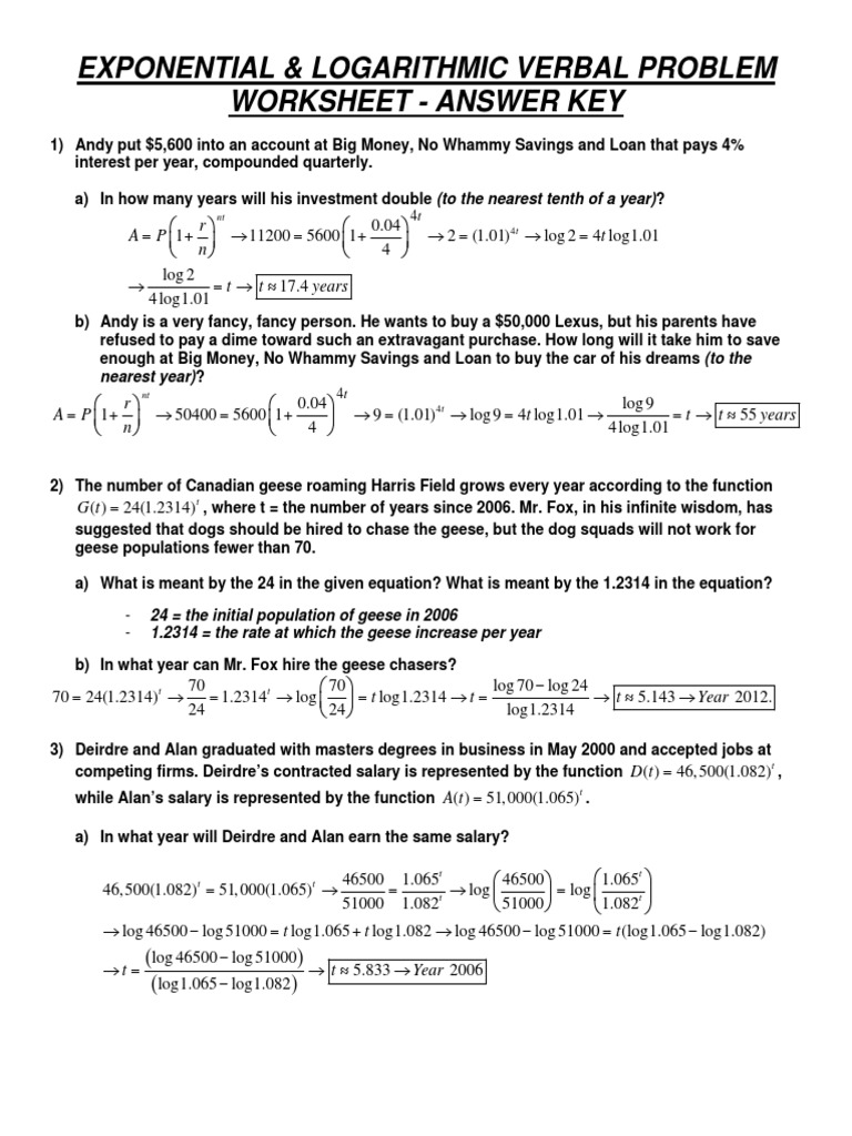 Exponential & Logarithmic Problem Solutions | PDF | Economies | Business