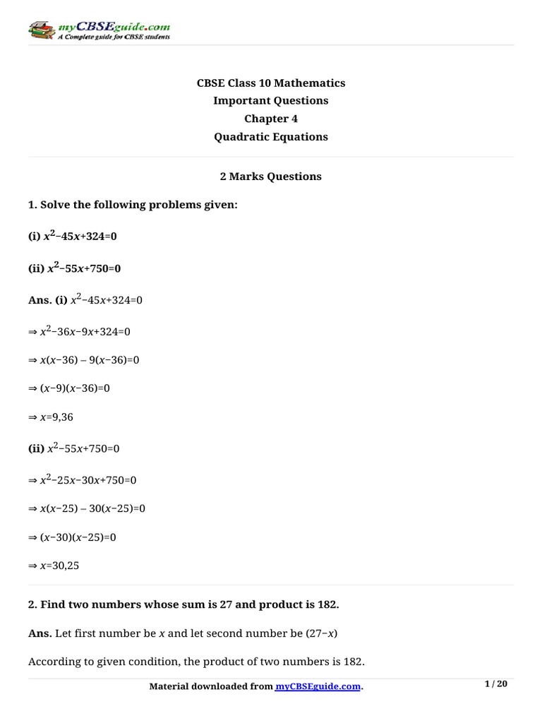 10 Math Imp ch4 2 | Download Free PDF | Quadratic Equation | Elementary ...