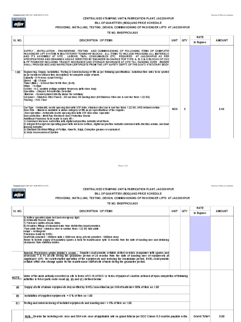 Boq | PDF | Elevator | Door