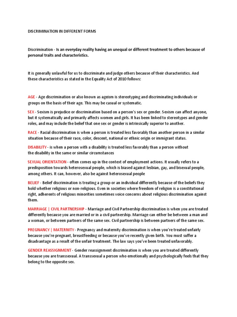 Personal Traits and Characteristics | PDF | Sexism | Discrimination