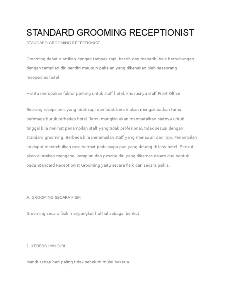 Standard Grooming Receptionist | PDF