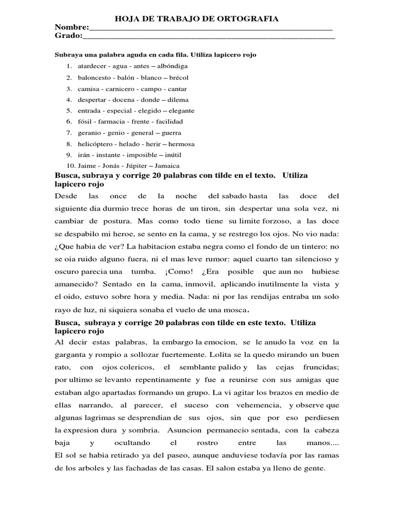 Hoja de Trabajo I ORTOGRAFIA | PDF