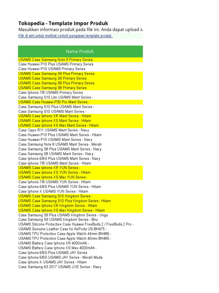 Tokopedia - Template Impor Produk | PDF | I Phone | Smart Devices