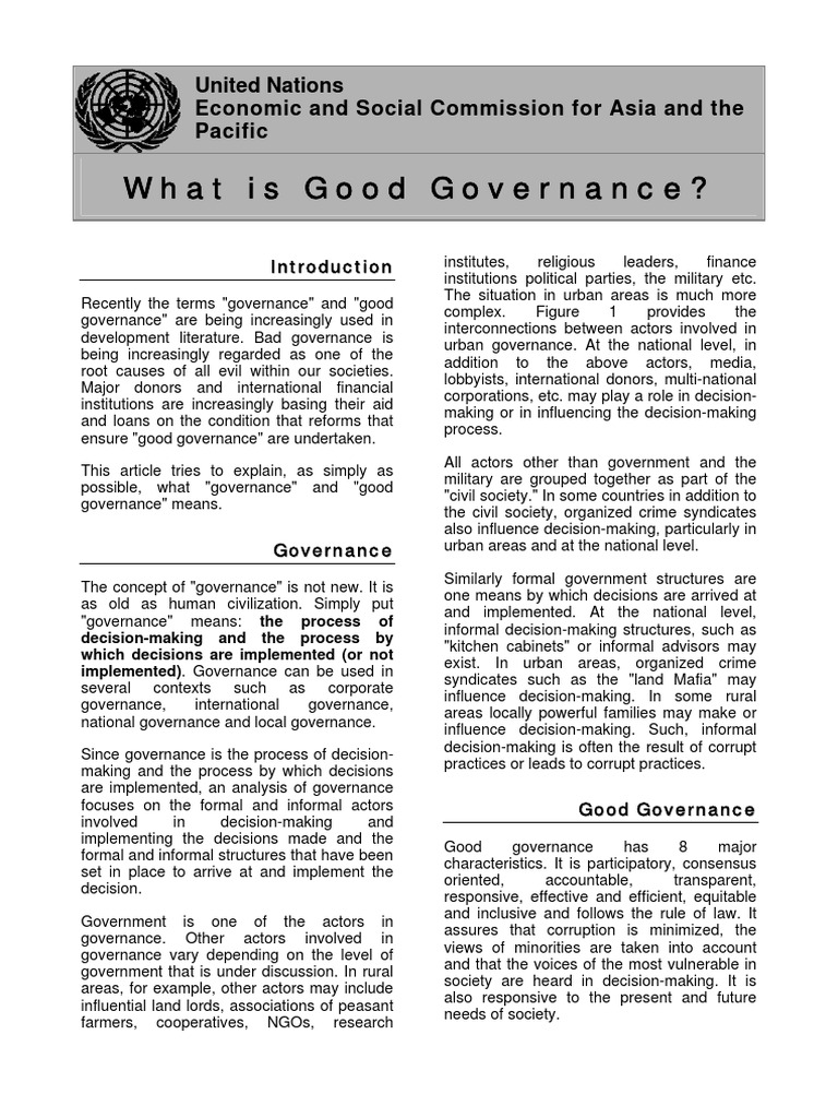 Defining Good Governance: Participation, Transparency, and ...