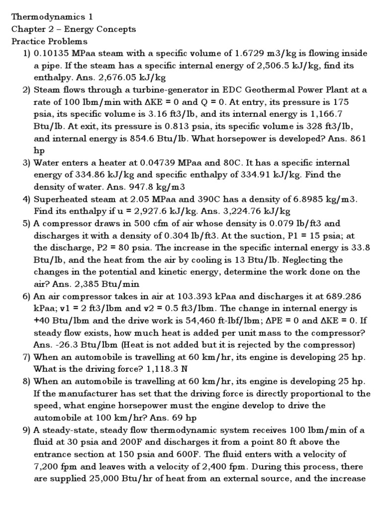 Thermodynamics 1 Practice Problems - Chapter 2 | PDF | Enthalpy ...
