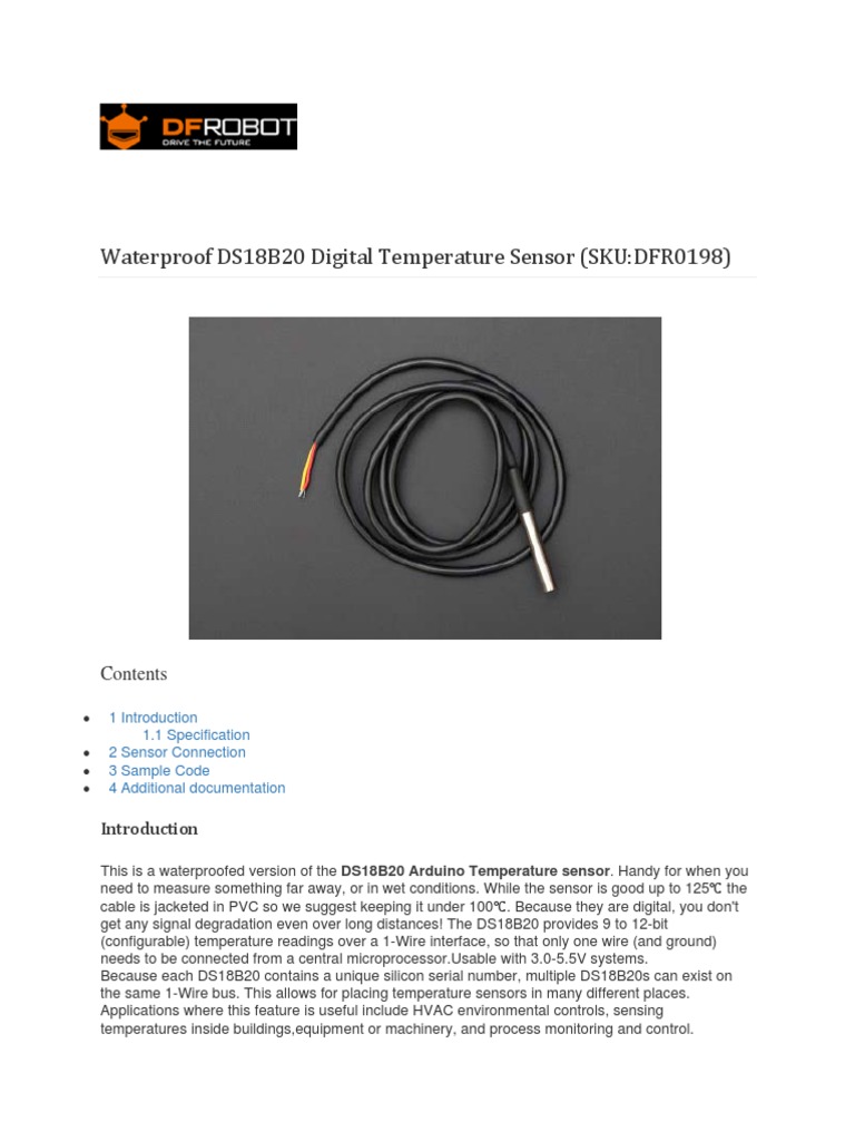 Waterproof DS18B20 Digital Temperature Sensor (SKU:DFR0198) | PDF ...