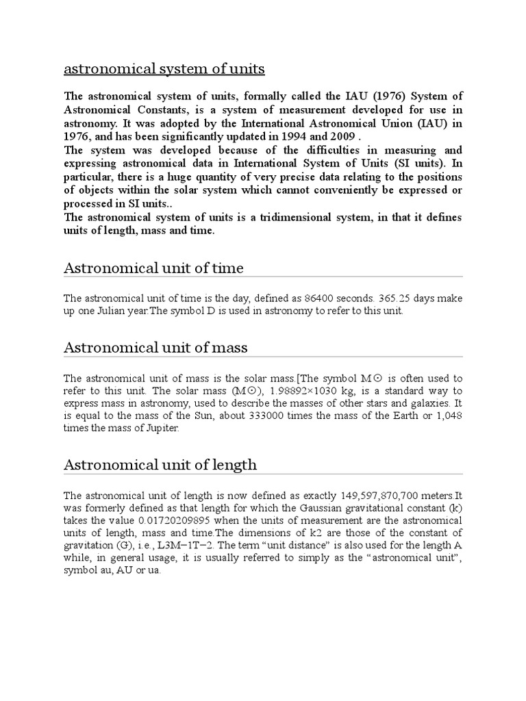 Astronomical System of Units | PDF