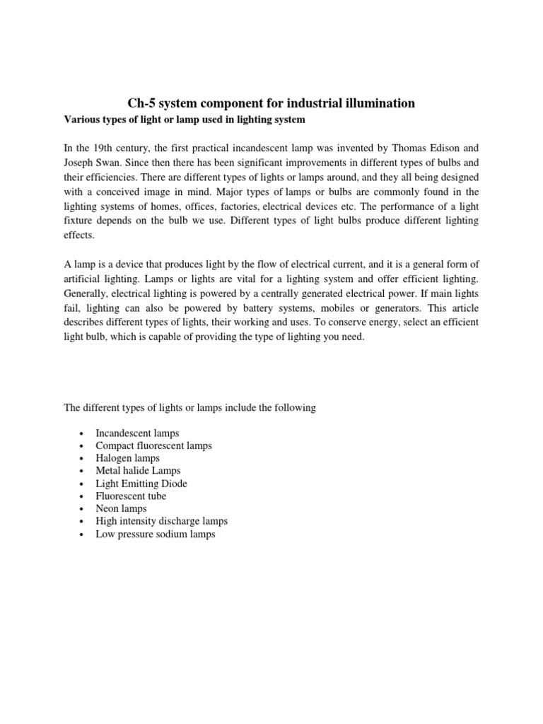 Ch-5 System Component For Industrial Illumination: Various Types of ...