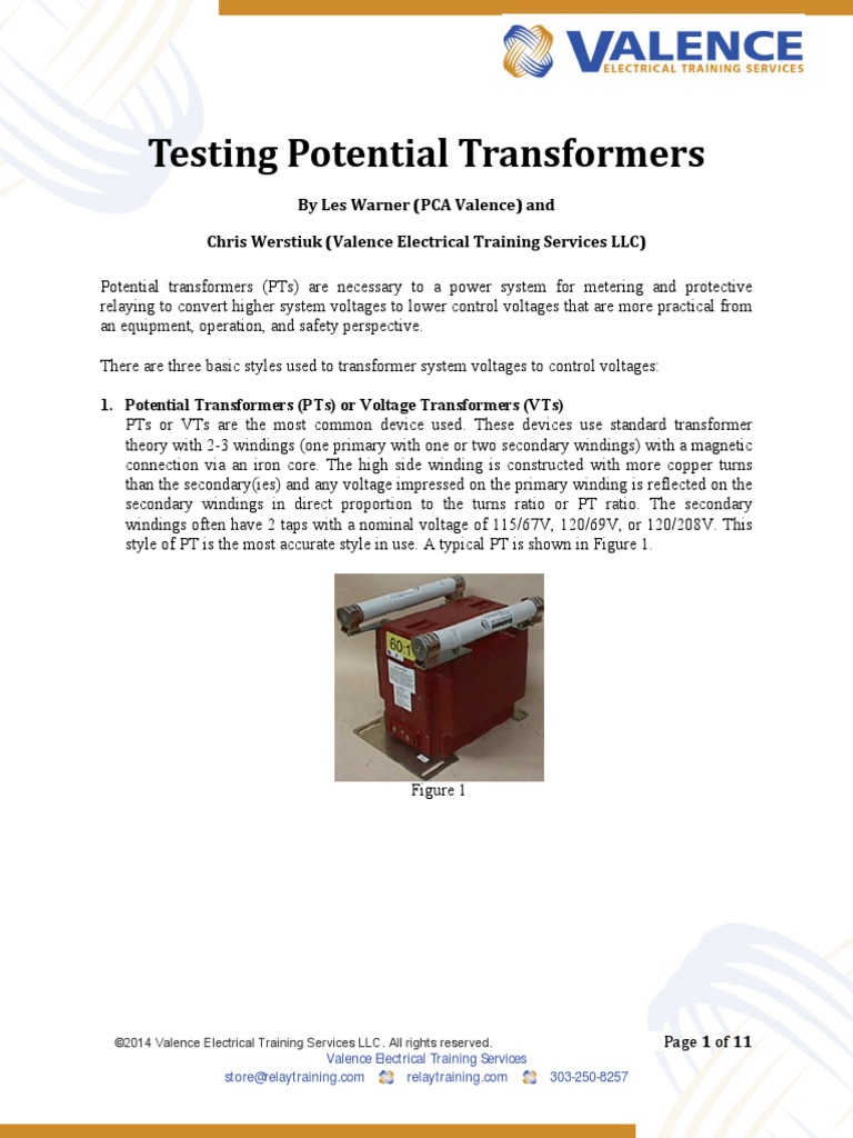 Testing Potential Transformers: by Les Warner (PCA Valence) and Chris ...