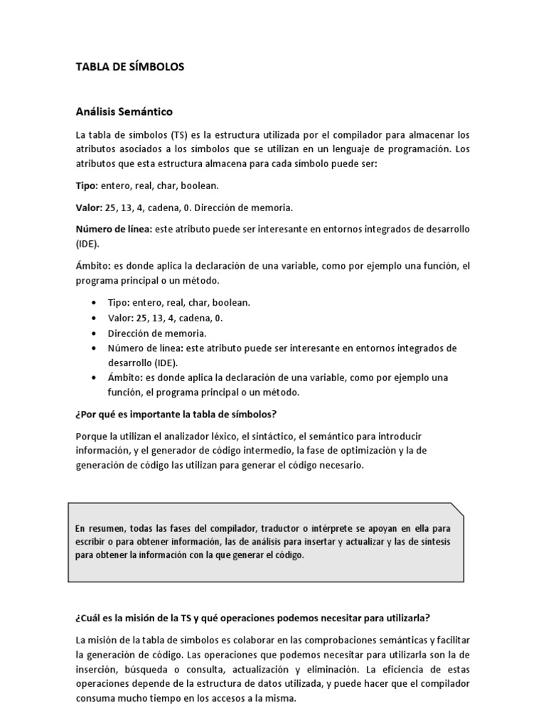 Tabla de Símbolos | PDF | Compilador | Tabla (base de datos)