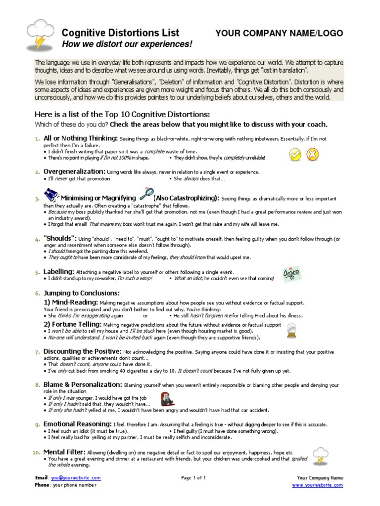 Cognitive Distortions List: How We Distort Our Experiences! | PDF ...
